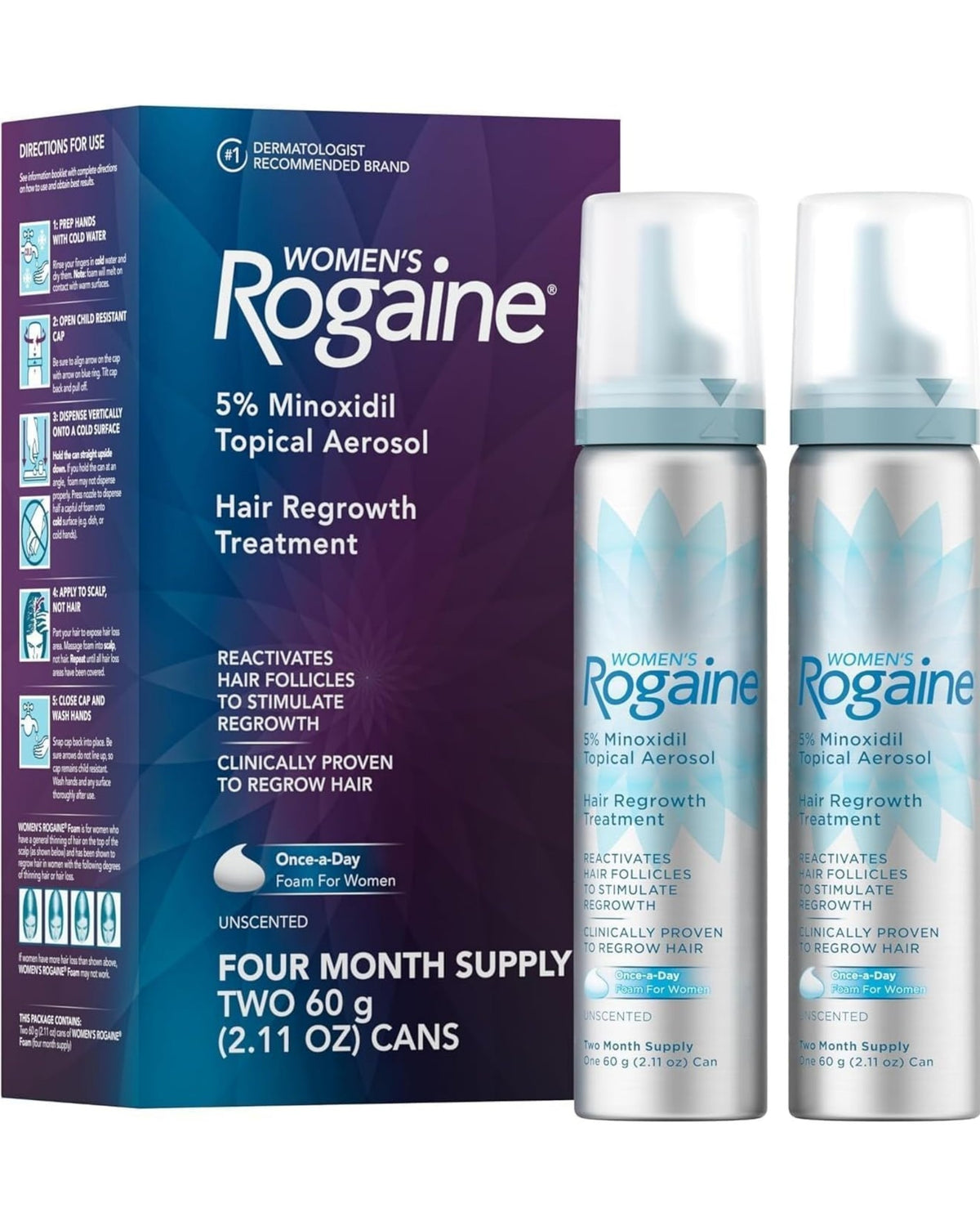 Women's Rogaine 5% Minoxidil Foam for Hair Thinning and Loss. – DRUG ...